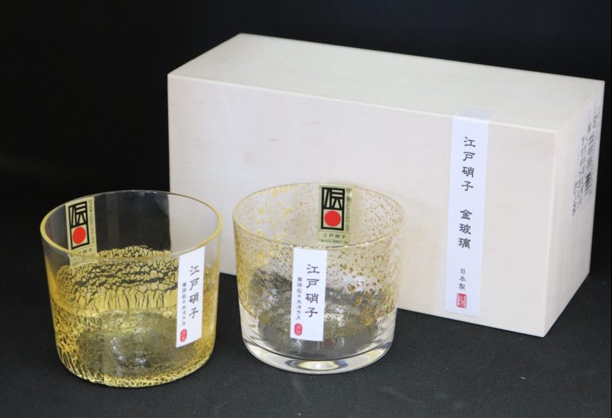 Edo Glass Kinhari Sake Set 【wooden Boxed】 Saketalk Shop
